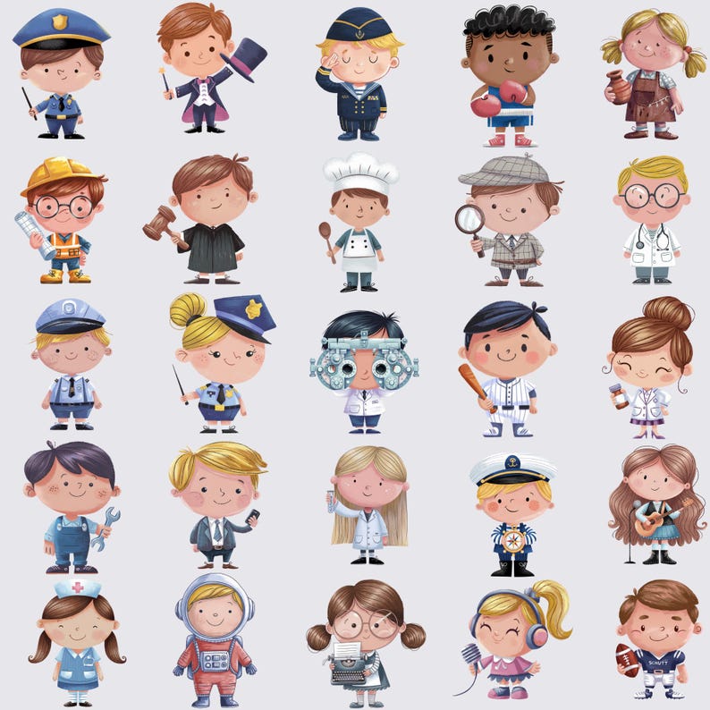 Watercolor Kids Careers Clipart Bundle: Explore Dream Jobs ...