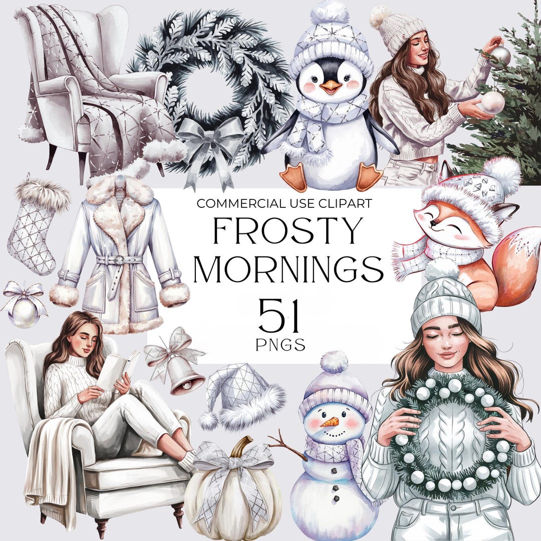 Frosty Mornings Snowy Season Clipart Bundle Watercolor White Holiday ...