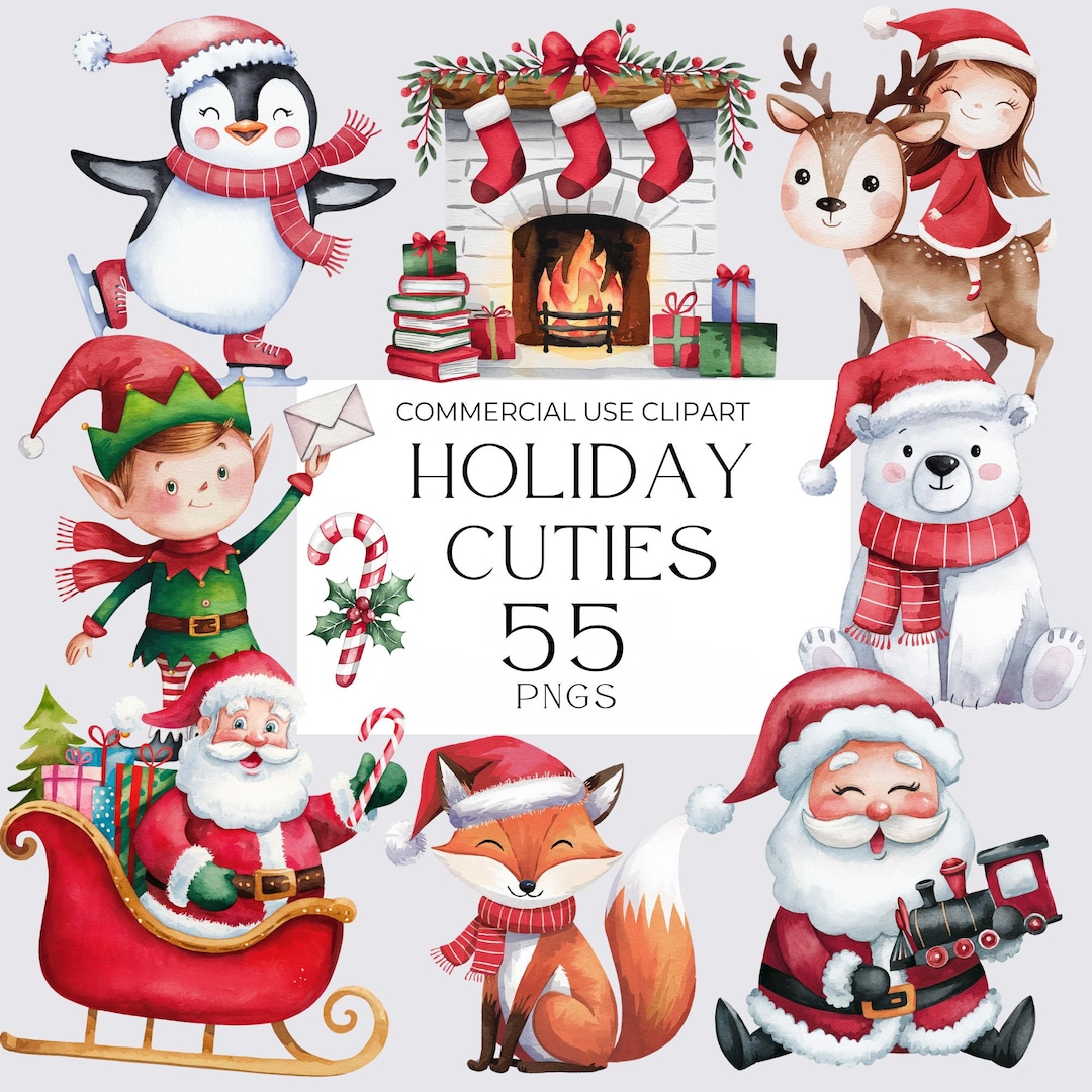 Watercolor Holiday Cuties Clipart Bundle Add Charm and Cheer With ...