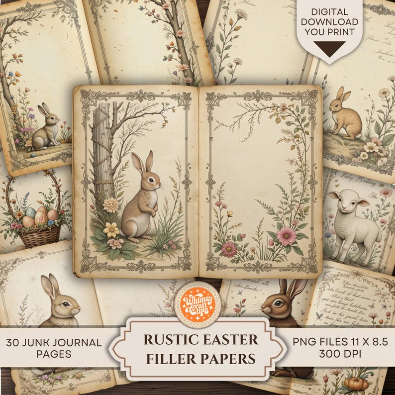 Rustic Easter Junk Journal Filler Papers, Horizontal Spring Pages ...
