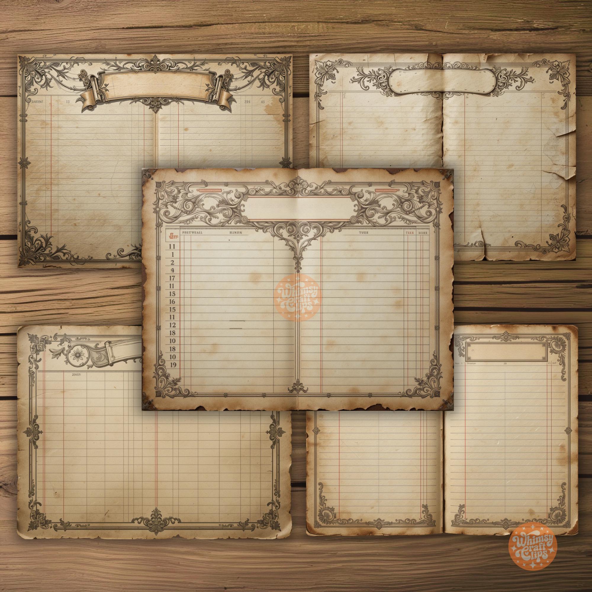 Vintage Ledger Junk Journal Papers, Digital Antique Ledger Papers ...