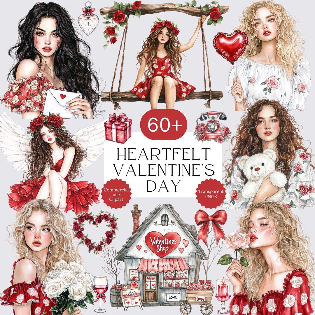 Boho Watercolor Valentine's Clipart: Romantic Digital Art Bundle for ...