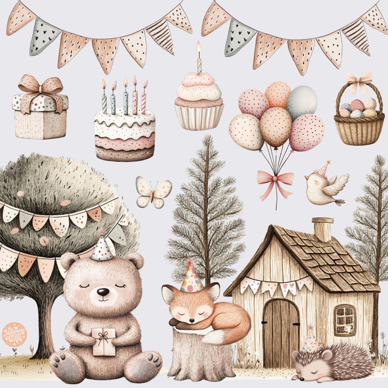 Woodland Animals Birthday Clipart Bundle – Cute Forest Creatures for ...