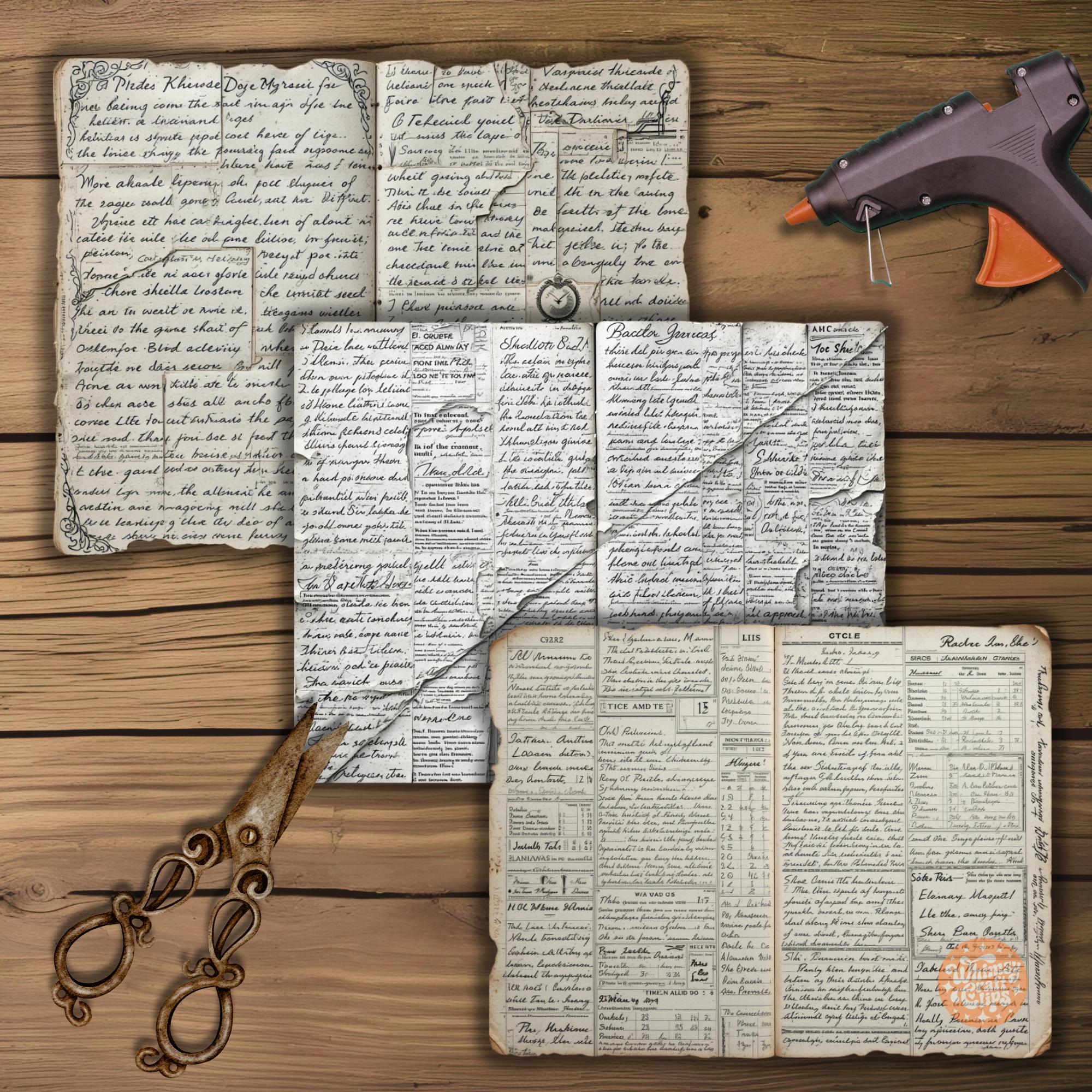 Vintage Handwritten Notes Junk Papers, Horizontal Junk Journal Filler ...