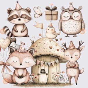 Woodland Animals Birthday Clipart Bundle – Cute Forest Creatures for ...