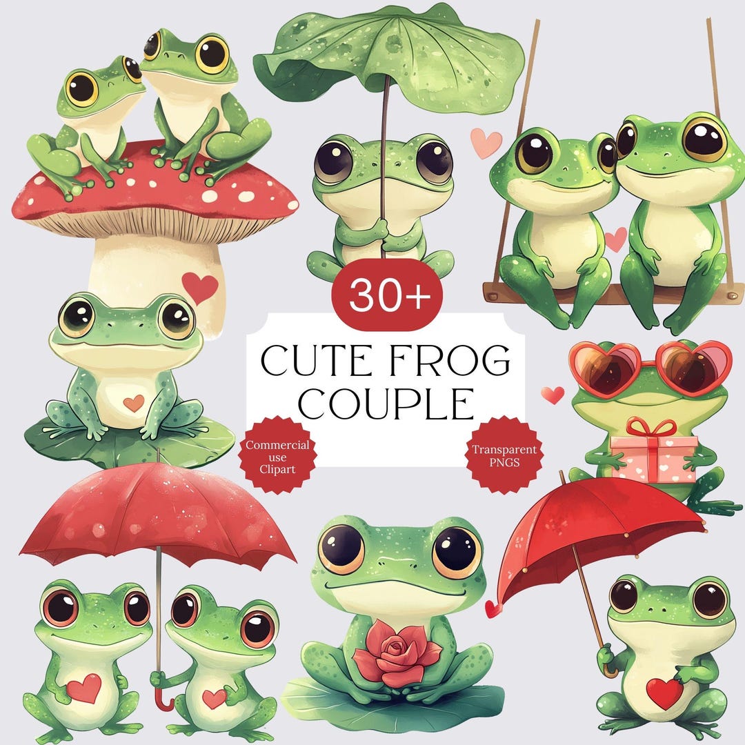 Cute Frog Couple Clipart: Adorable Digital Graphics for Crafts ...