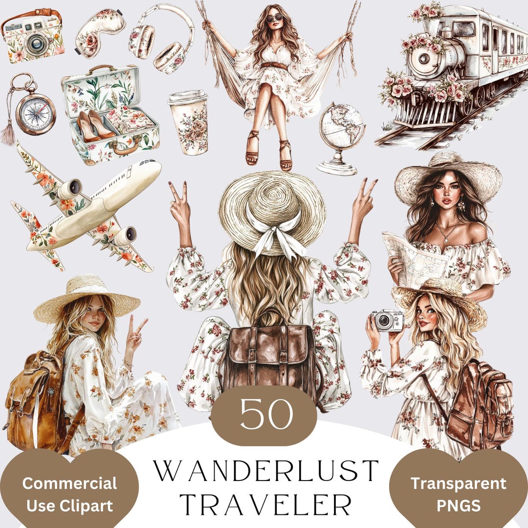 Wanderlust Traveler Clipart Bundle – Travel-themed Digital Art for DIY ...