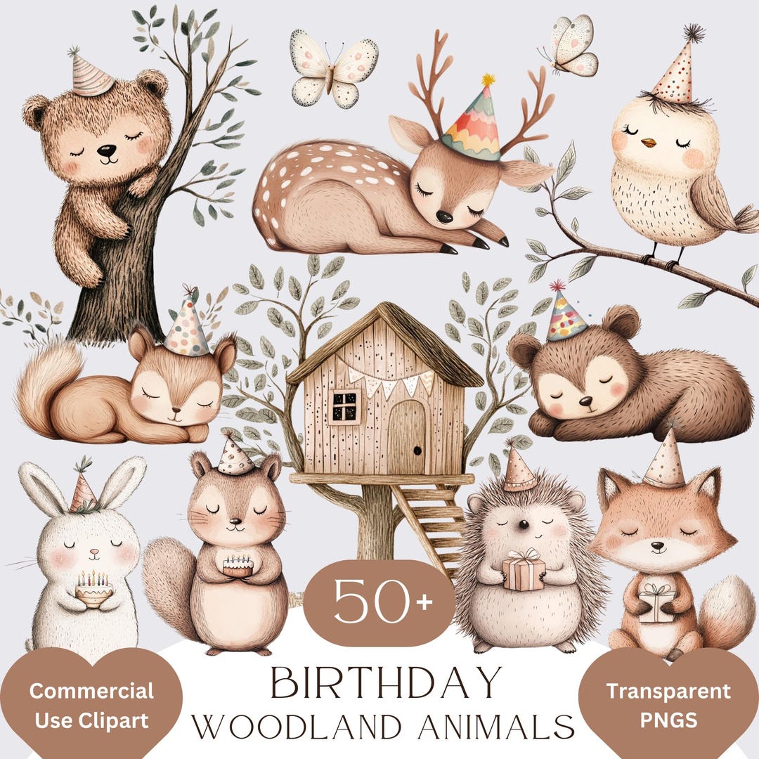 Woodland Animals Birthday Clipart Bundle – Cute Forest Creatures for ...