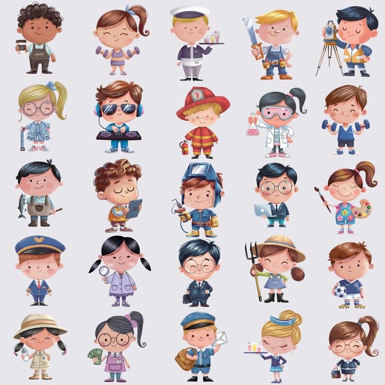 Watercolor Kids Careers Clipart Bundle: Explore Dream Jobs ...