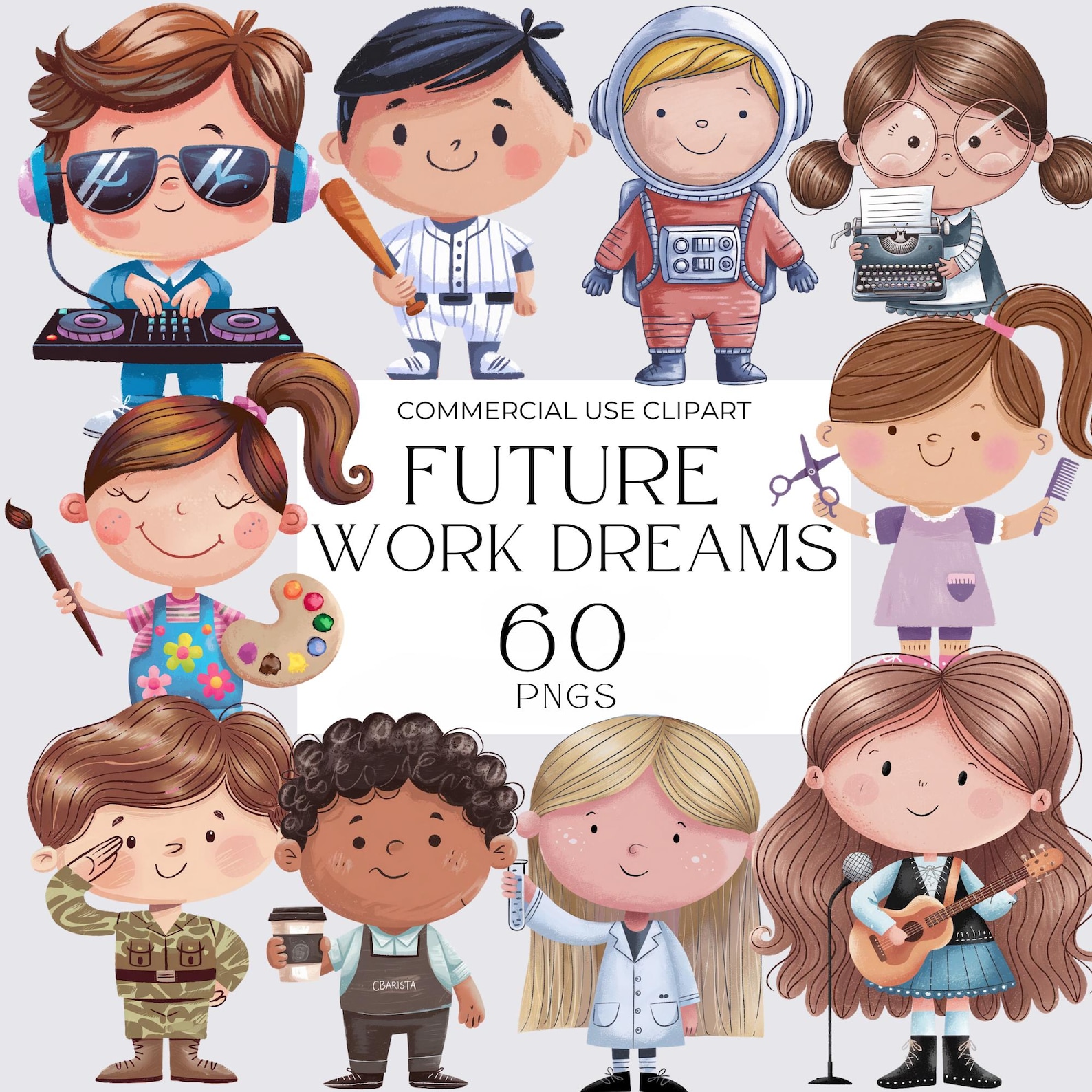 Watercolor Kids Careers Clipart Bundle: Explore Dream Jobs ...