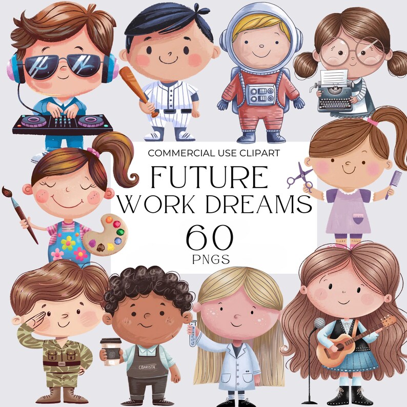 Watercolor Kids Careers Clipart Bundle: Explore Dream Jobs ...