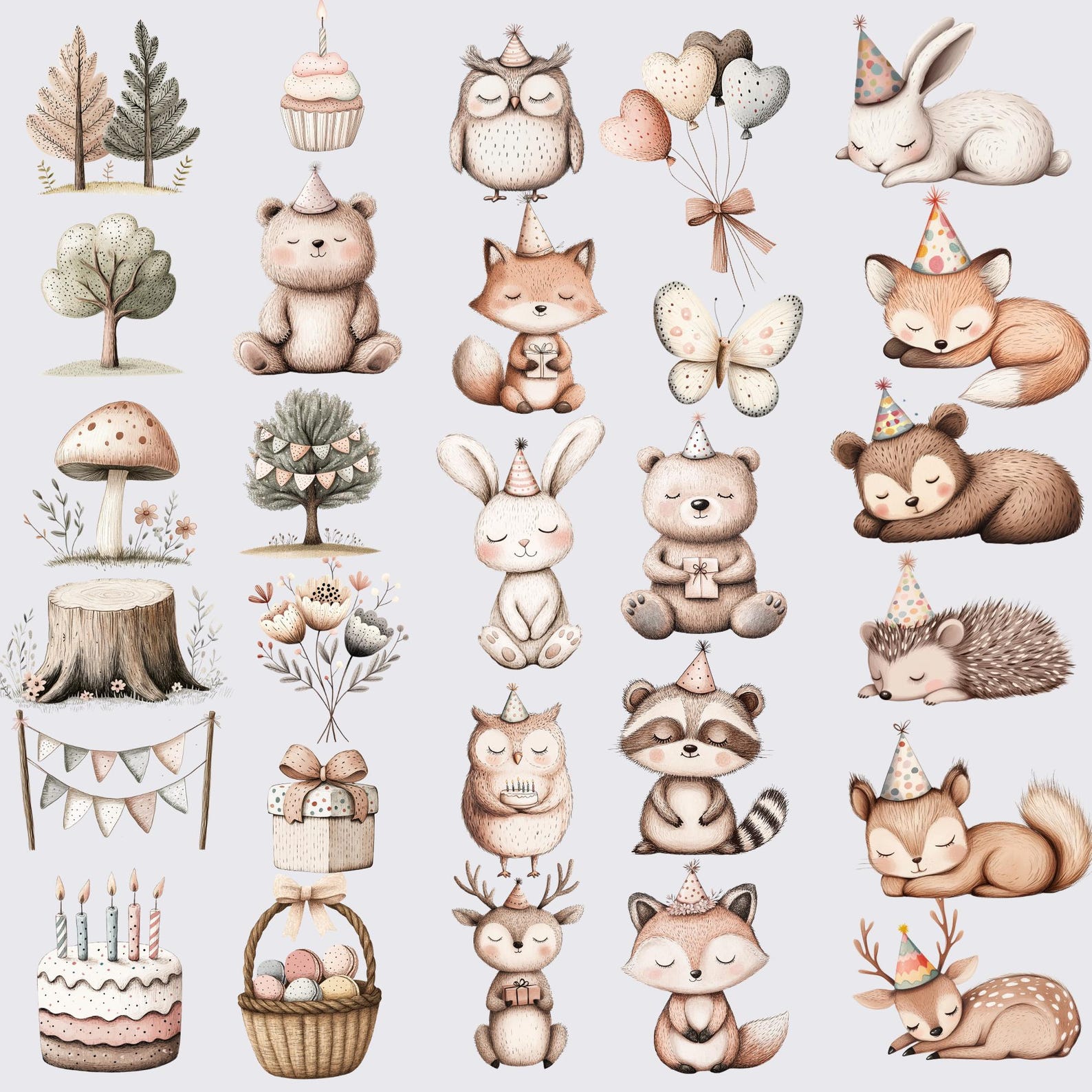 Woodland Animals Birthday Clipart Bundle – Cute Forest Creatures for ...