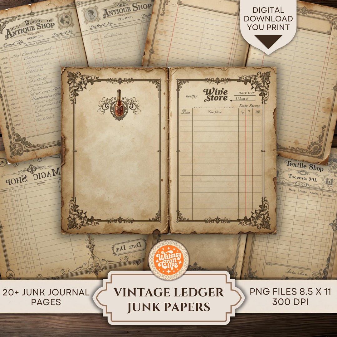 Vintage Ledger Junk Journal Papers, Digital Antique Ledger Papers ...