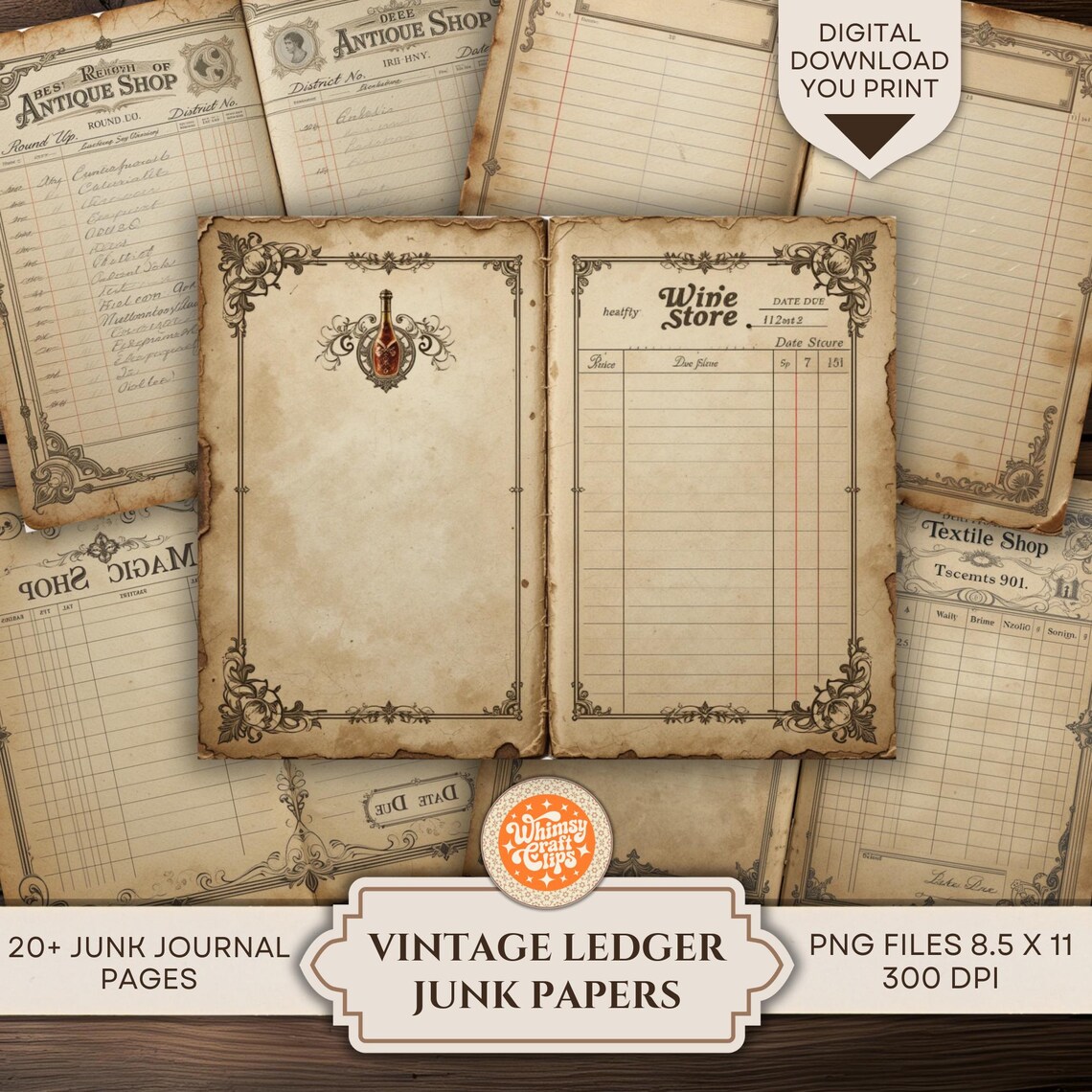 Vintage Ledger Junk Journal Papers, Digital Antique Ledger Papers ...