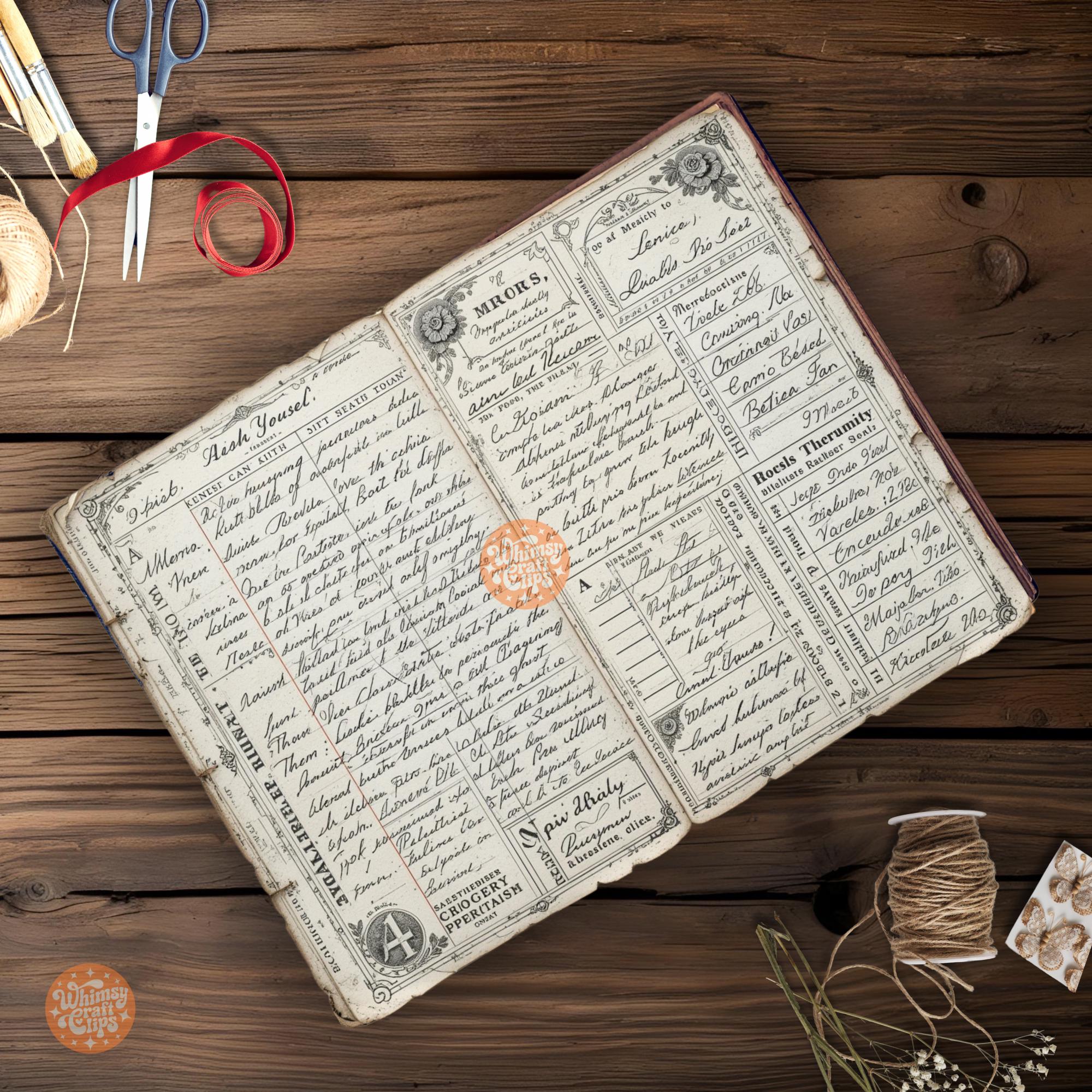 Vintage Handwritten Notes Junk Papers, Horizontal Junk Journal Filler ...