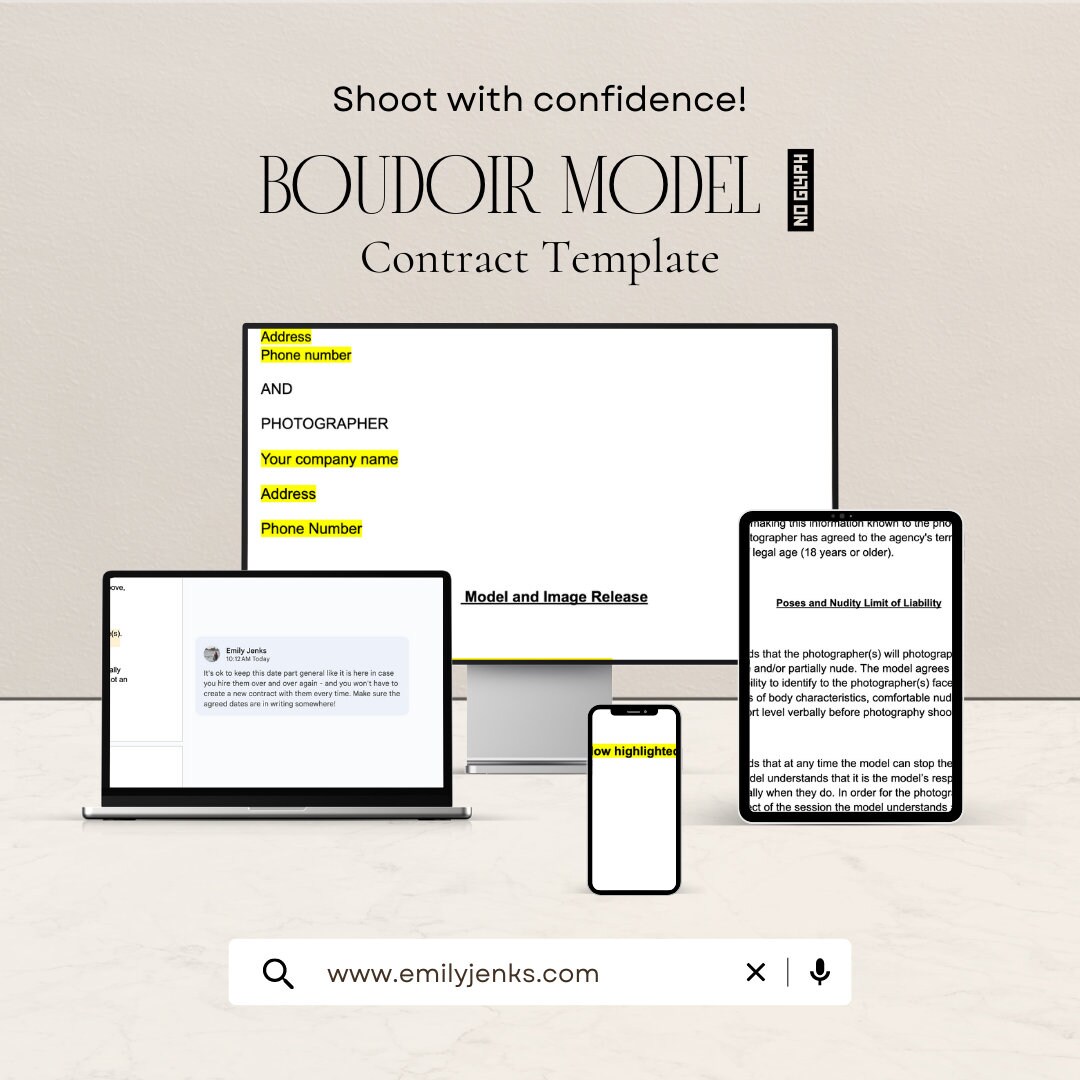 Professional Boudoir Model Contract Template for Photographers - Etsy