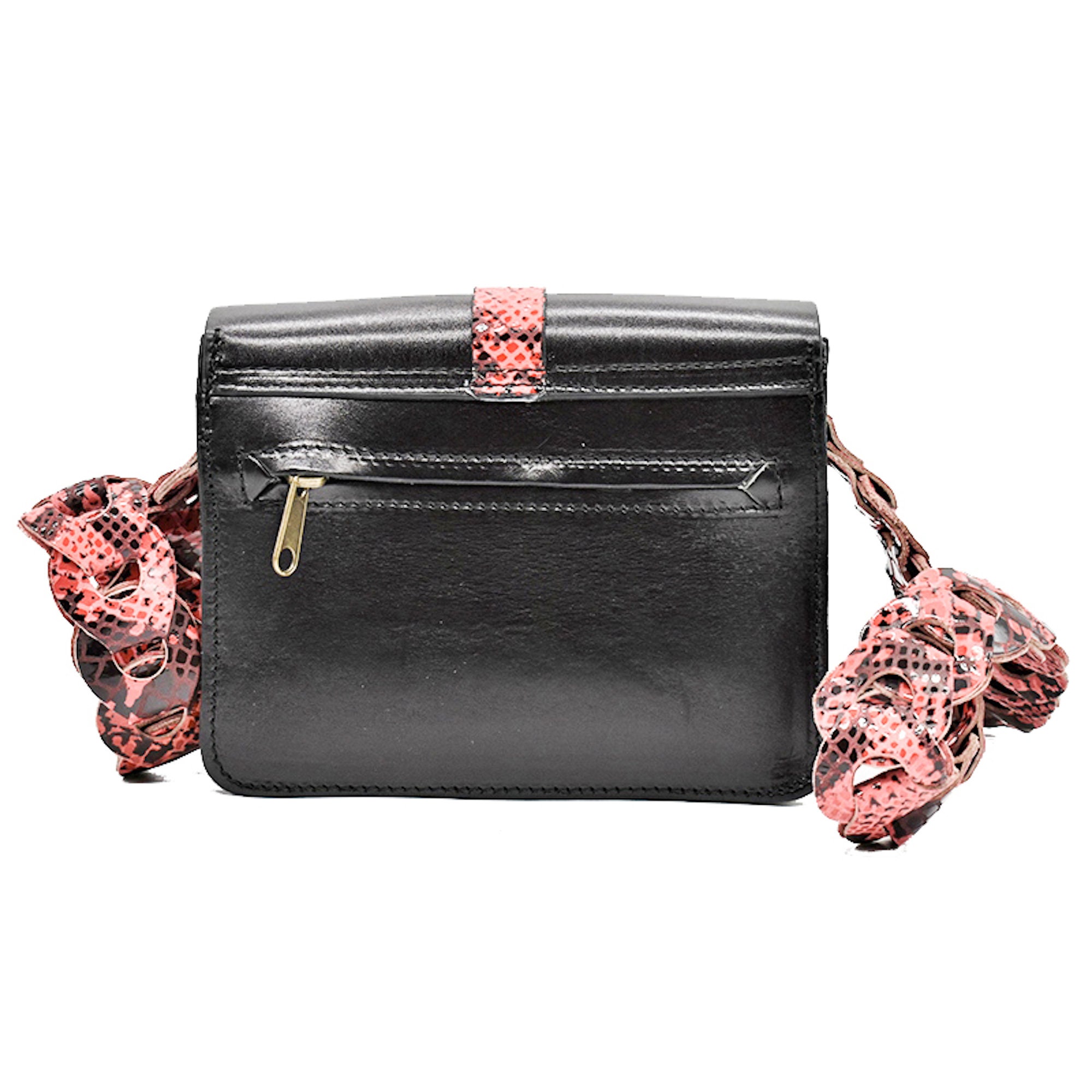 Crossbody lederen tas met rode details/schoudertas voor dames ...