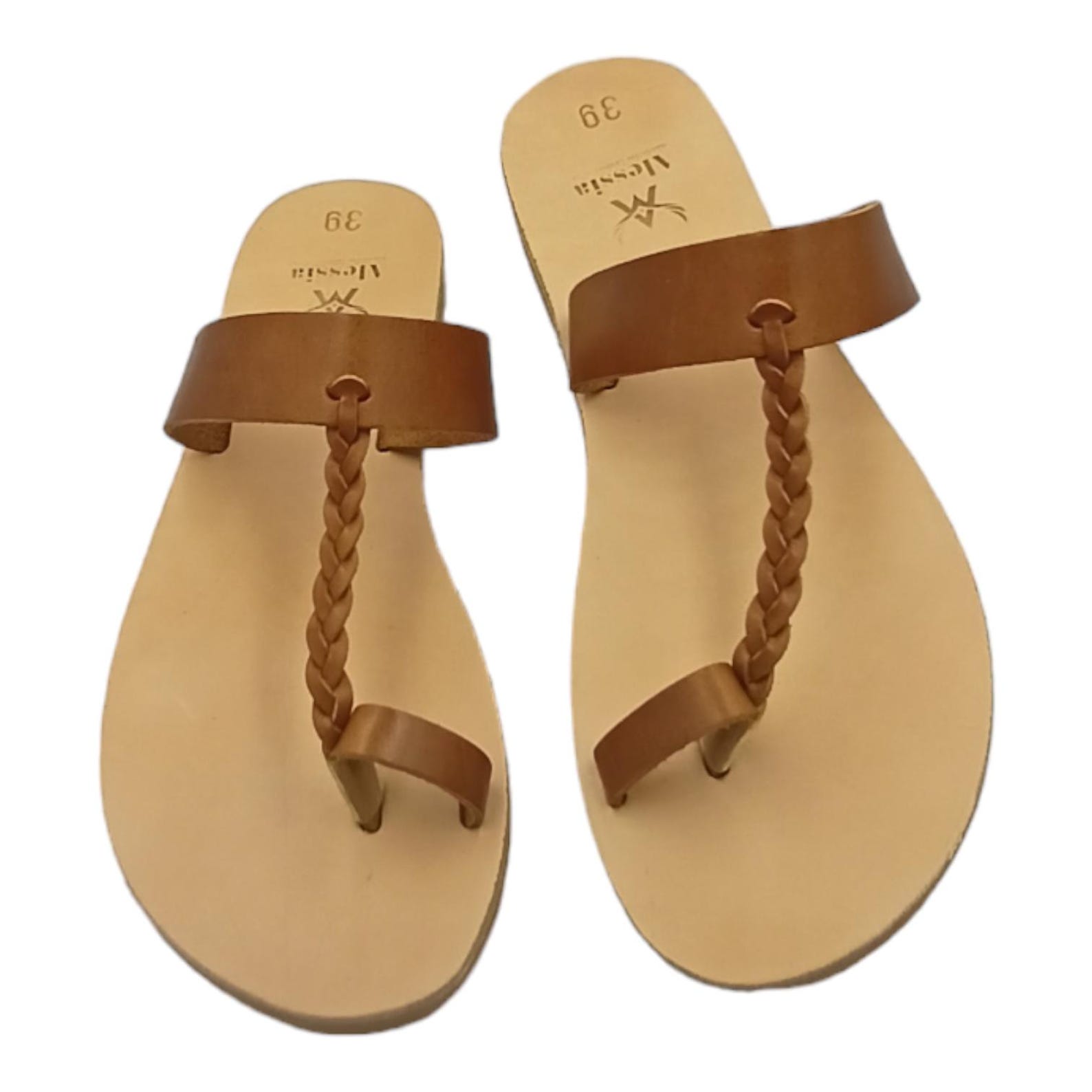 Braided Leather Sandals - Tan Toe Ring Sandals - Handmade Greek Sandals ...