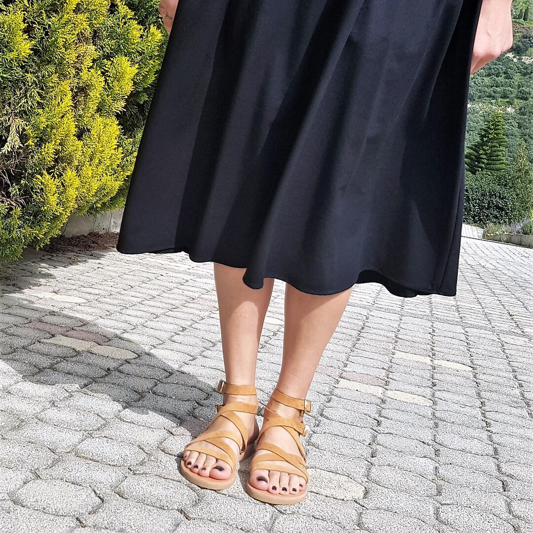 Strappy Sandals in Light Tan Nubuck Leather/ankle Strap Sandals for ...