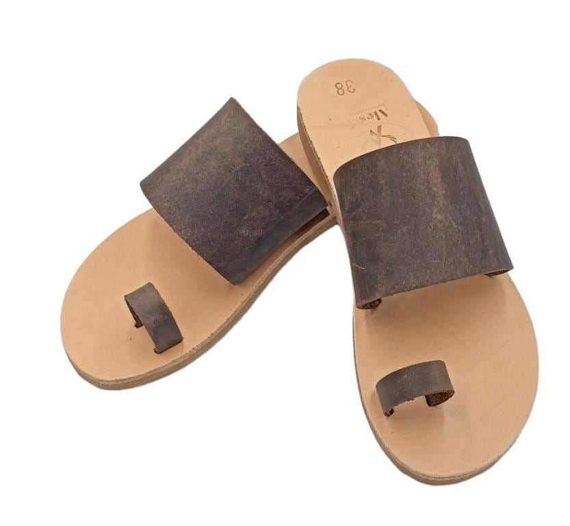 Leather Brown Sandals With Leather Sole/greek Sandals With Toe Ring and ...