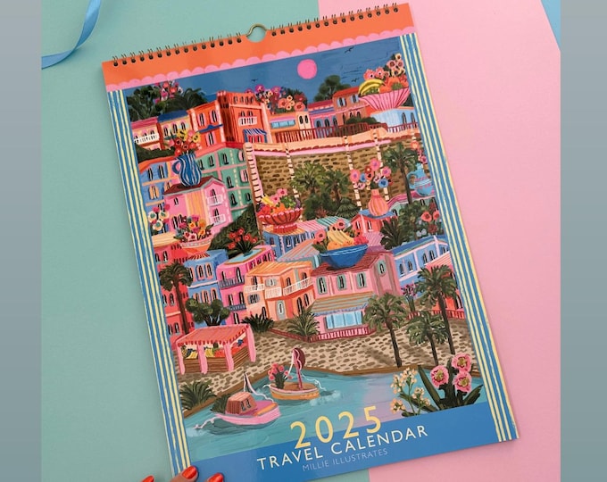 2025 Calendar, Illustrated Travel Calendar, Large Size - Etsy
