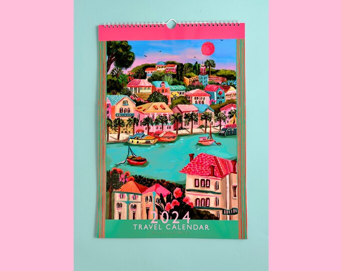 2024 Calendar, Illustrated Travel Calendar, Large Size - Etsy