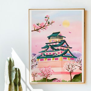 Osaka Castle, Japan Print, Illustrated Print, Travel Poster - Etsy