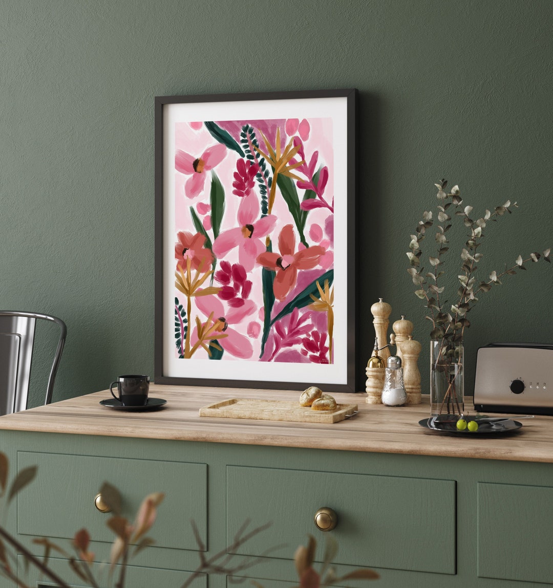 Pink Floral Poster, Abstract Florals Wall Art | A5, A4, A3 - Etsy UK