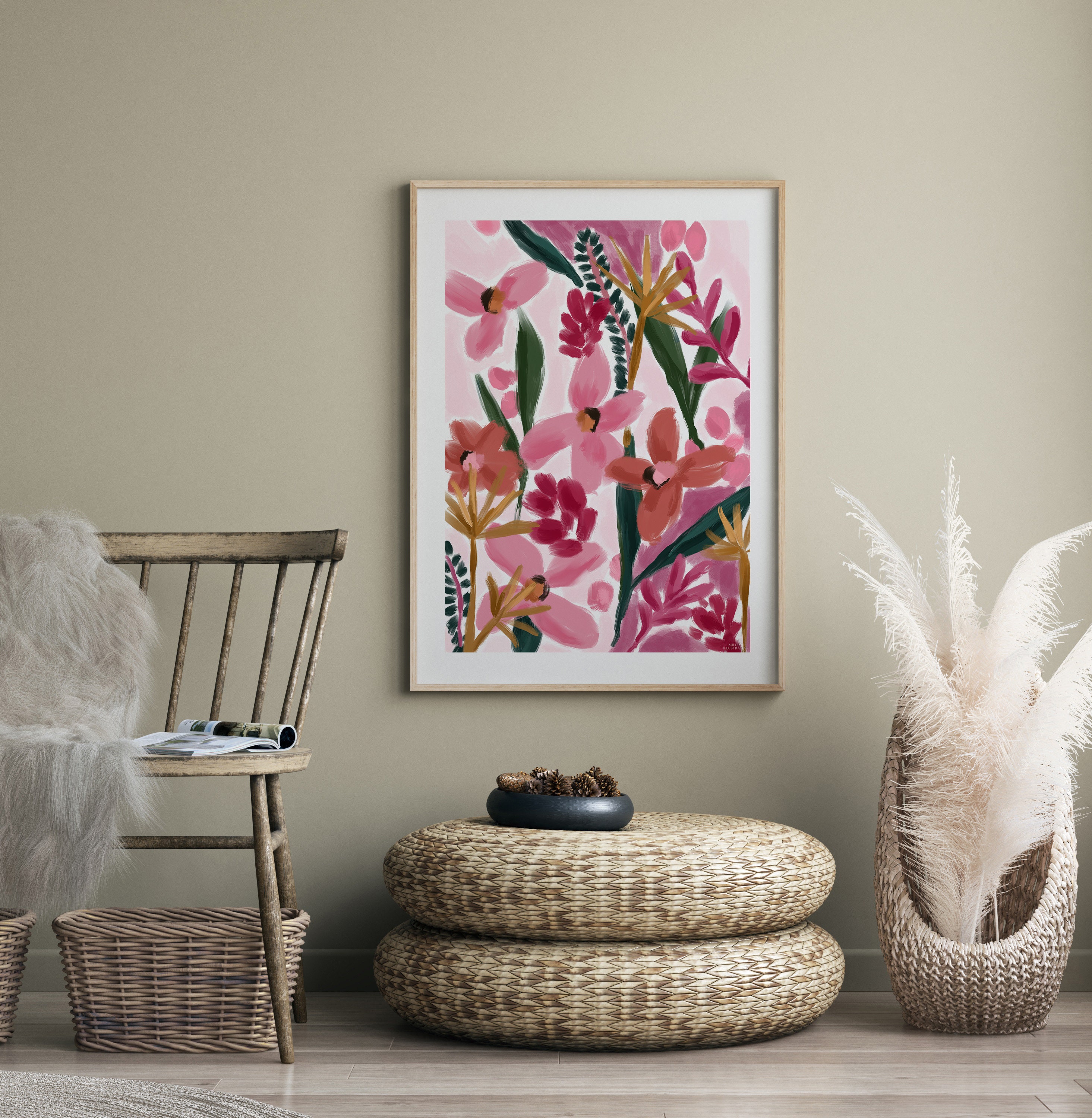 Pink Floral Poster Abstract Florals Wall Art A5 A4 A3 - Etsy UK