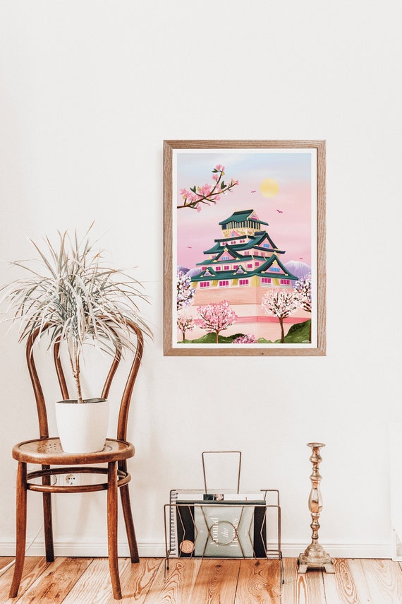 Osaka Castle Japan Print Illustrated Print Travel Poster | Etsy