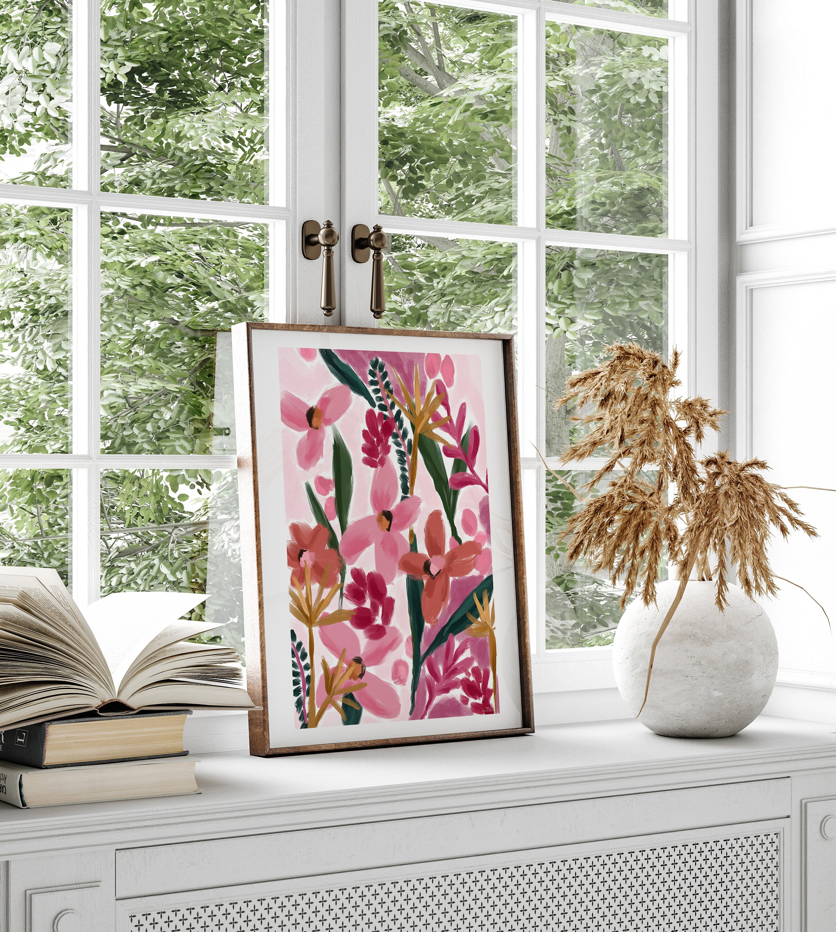 Pink Floral Poster Abstract Florals Wall Art A5 A4 A3 - Etsy UK