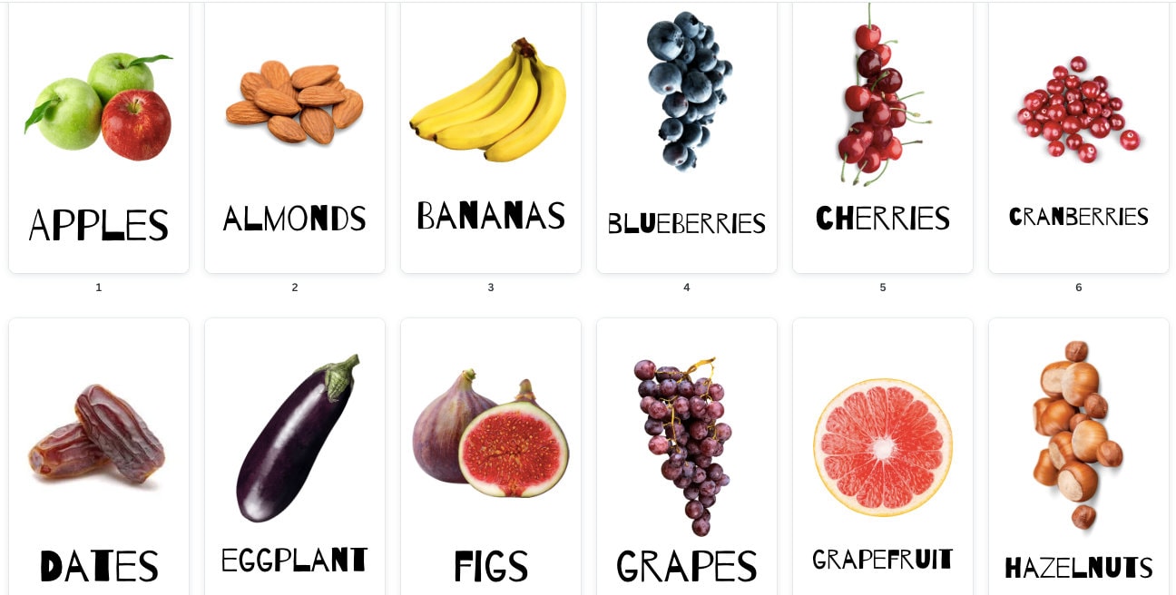 30 Fruity Flashcards 3x5 In, Fruits Nuts and Seeds Vocabulary, TESOL ...