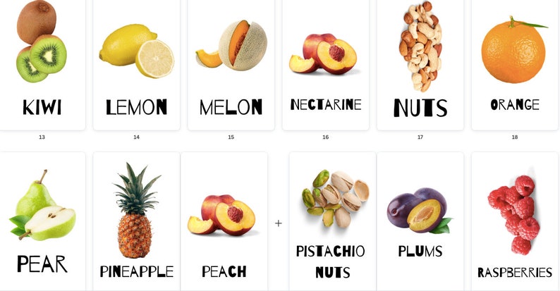 30 Fruity Flashcards 3x5 In, Fruits Nuts and Seeds Vocabulary, TESOL ...
