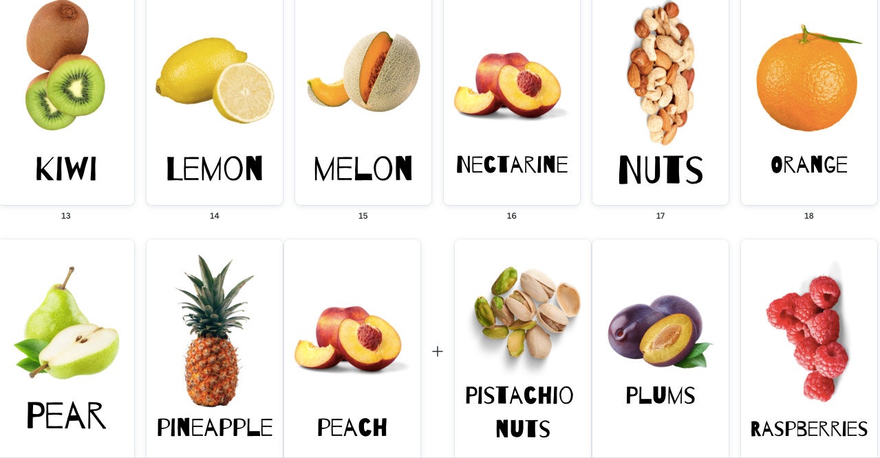 30 Fruity Flashcards 3x5 In, Fruits Nuts and Seeds Vocabulary, TESOL ...