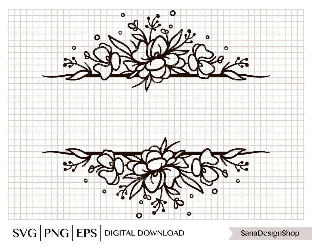 Floral Split Name Frame SVG: Wedding Border Monogram (digital Download ...