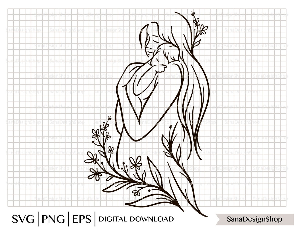 Mom and Baby Svg Floral Mom Svg Mother & Baby Line Art | Etsy Canada