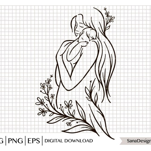 Mom and Baby Svg Floral Mom Svg Mother & Baby Line Art - Etsy