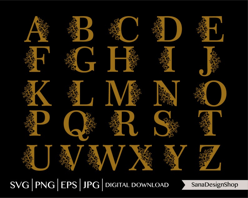 Floral Alphabet SVG: Botanical Letters Cut File Bundle (digital ...