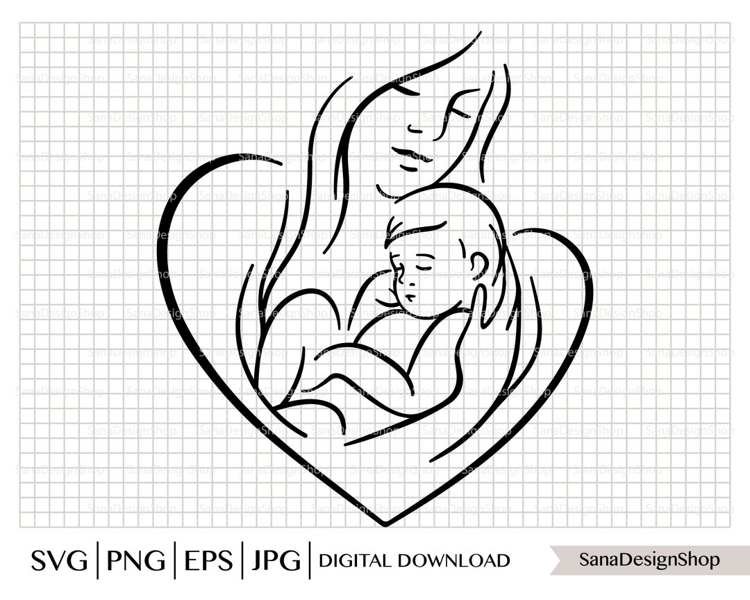 Mom and Baby Svg, Mom Svg, Mother & Baby Line Art, Mommy and Me Svg ...