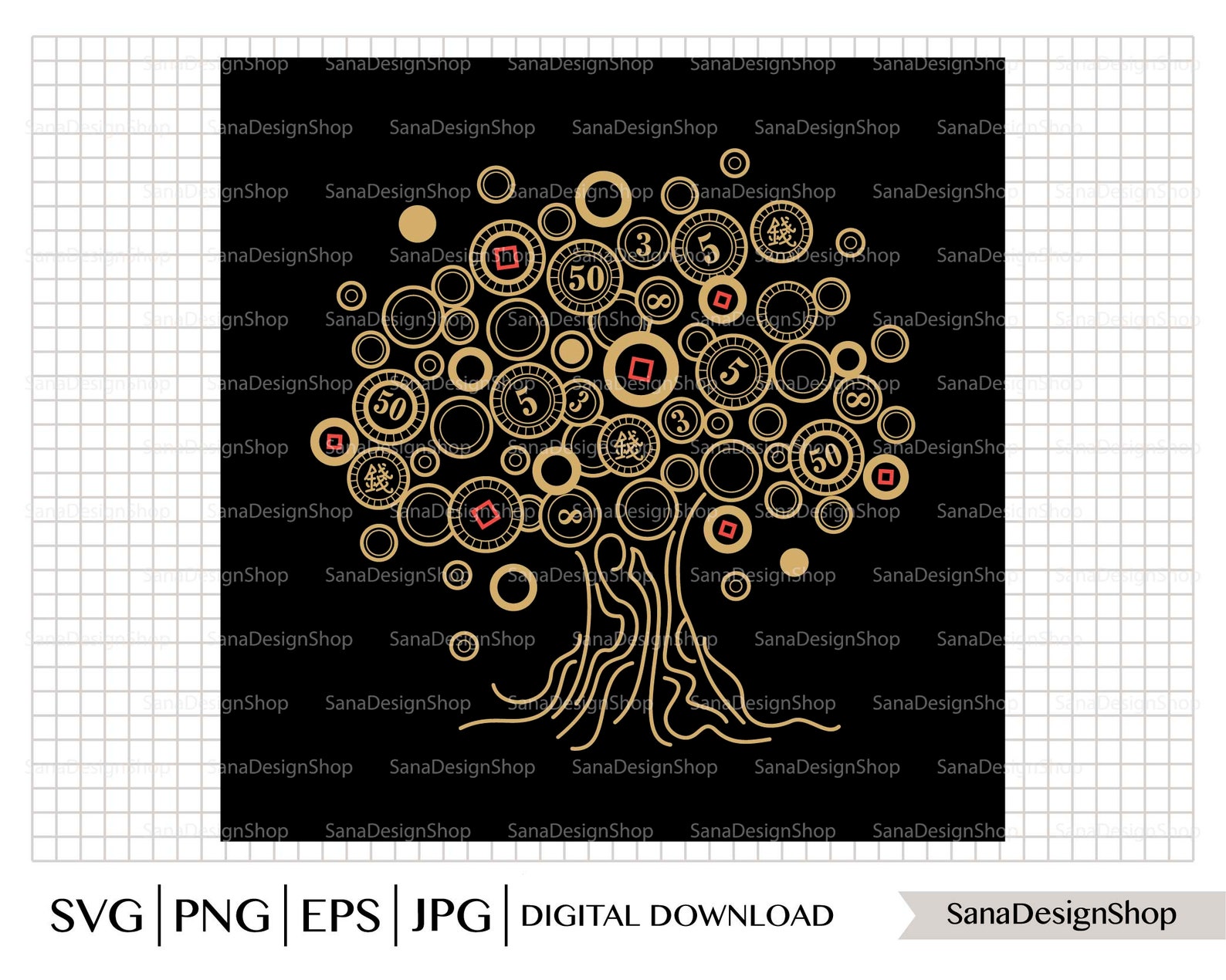 Money Tree Svg, Tree Svg, Tree Print, Chinese Money Sign, Feng Shui ...