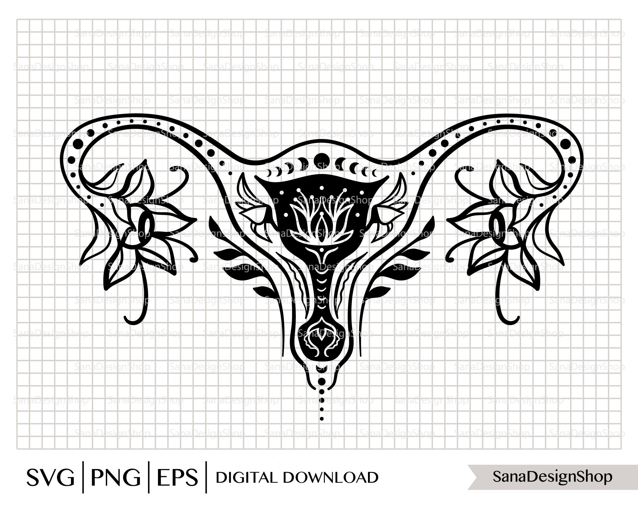 Uterus With Flowers, Floral Uterus SVG, Floral Vagina Clipart, Floral ...