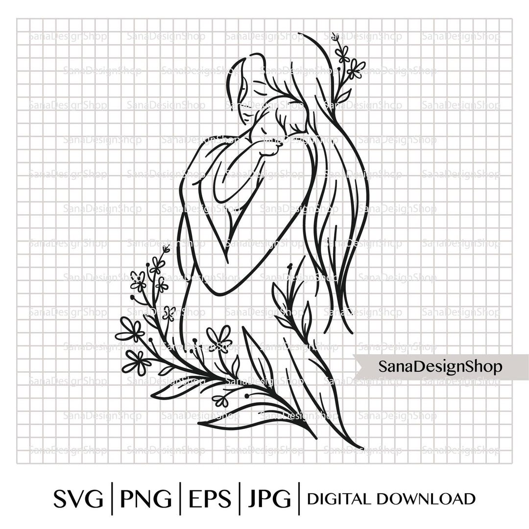 Mom and Baby Svg, Floral Mom Svg, Mother & Baby Line Art, Mommy and Me ...