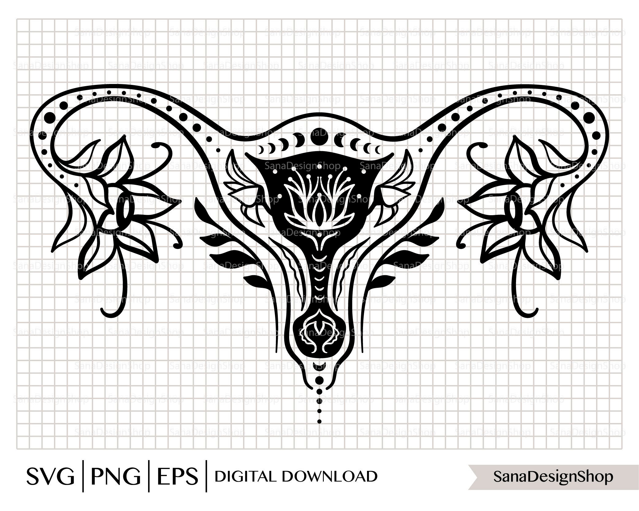 Uterus With Flowers, Floral Uterus SVG, Floral Vagina Clipart, Floral ...
