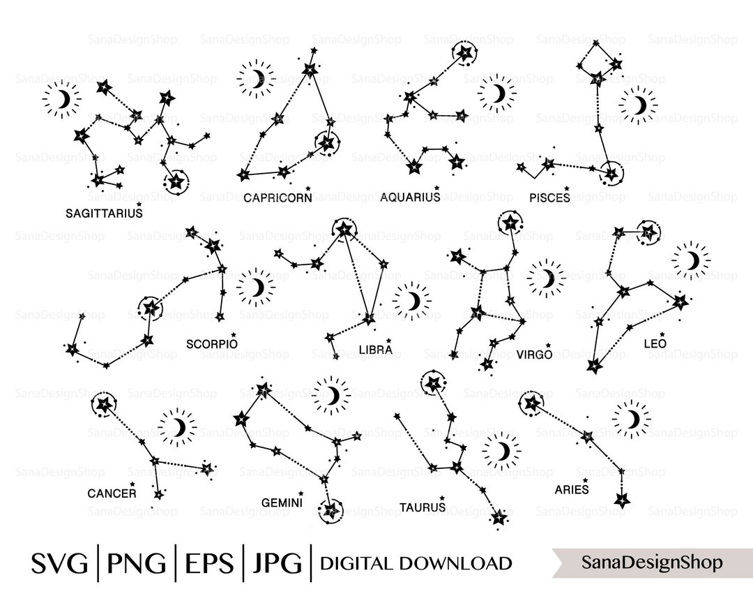 Zodiac Constellation SVG Bundle: Star Sign Clipart (digital Download ...
