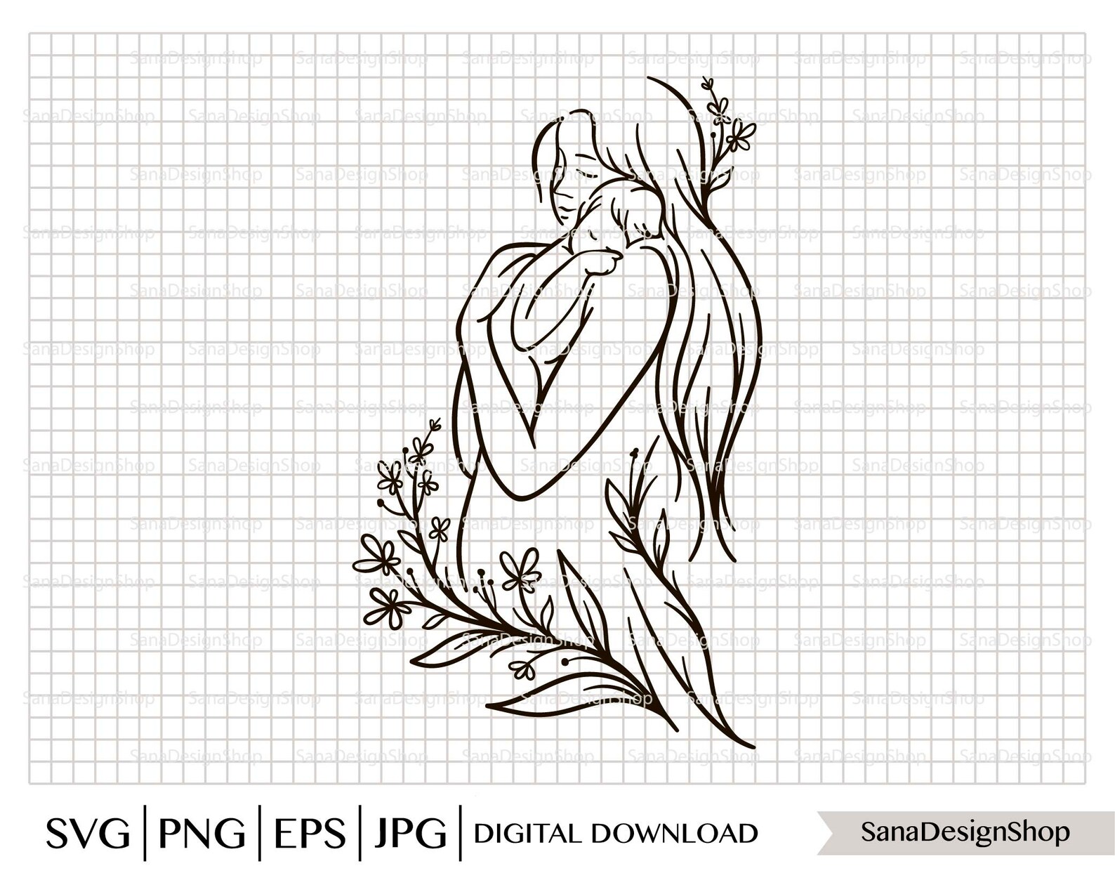 Mom and Baby Svg Floral Mom Svg Mother & Baby Line Art - Etsy