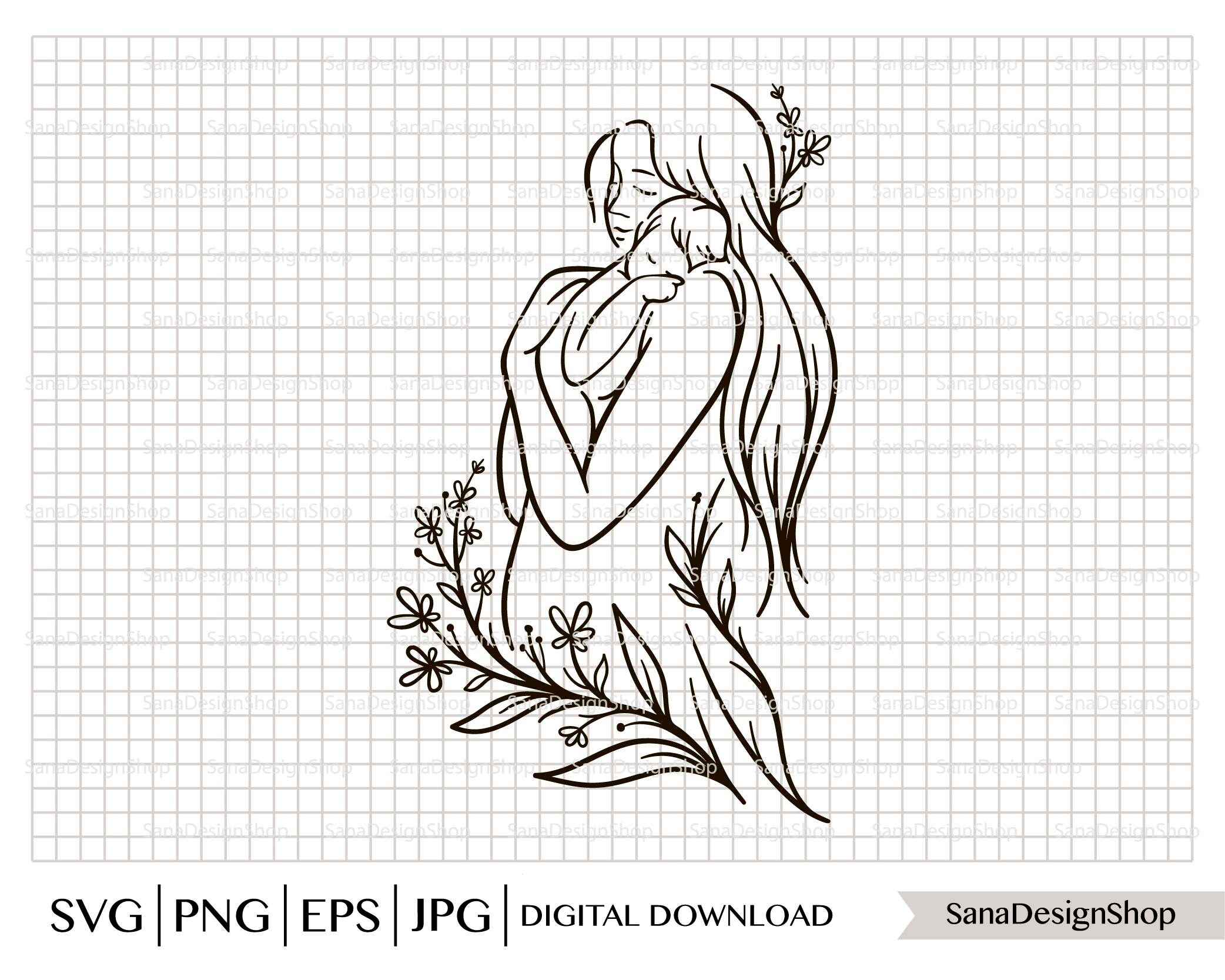 Mom and Baby Svg Floral Mom Svg Mother & Baby Line Art - Etsy