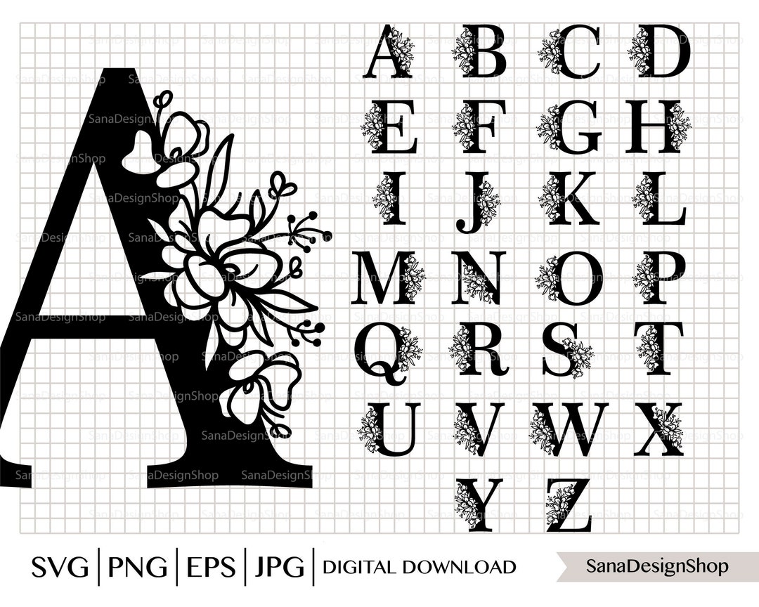 Flower Alphabet, Alphabet Bundle, Floral Letters Svg, Floral Monogram ...