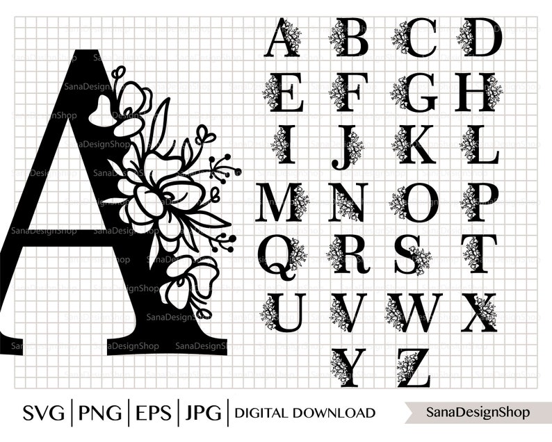 Flower Alphabet, Alphabet Bundle, Floral Letters Svg, Floral Monogram ...