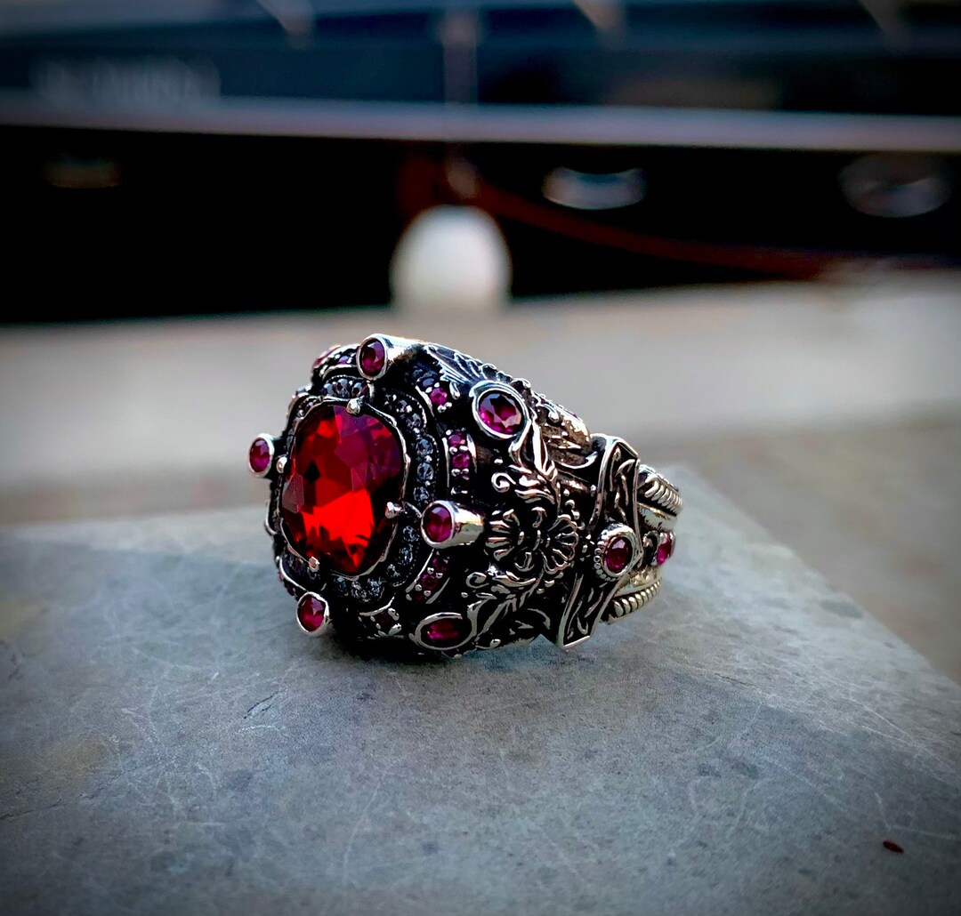 Red Stone Men Ring, Engraved Men Ring, Jewelry Men Ring, Gift Men Ring ...