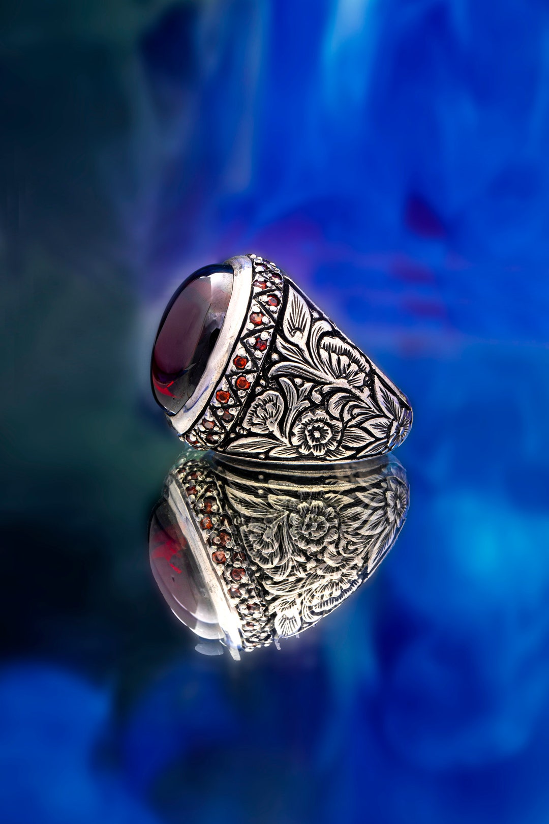 Opaque Ruby Gemstone Ring for Men, 925 Sterling Silver Ring, Red Color ...